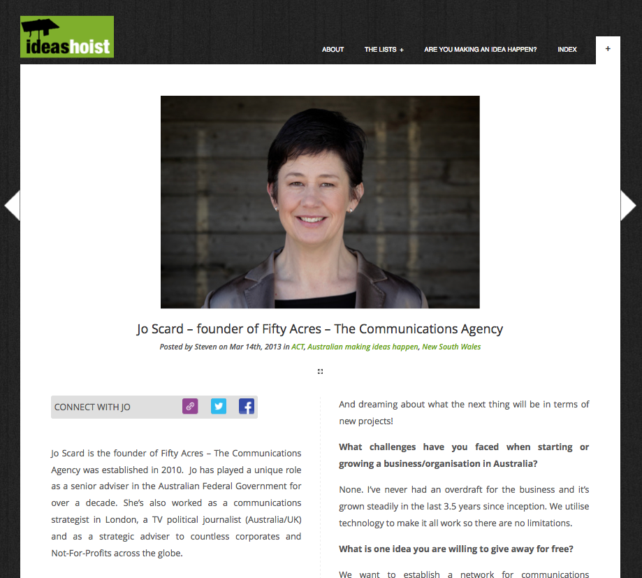 ABN Member Jo Scard Featured in Ideas Hoist - HerBusiness