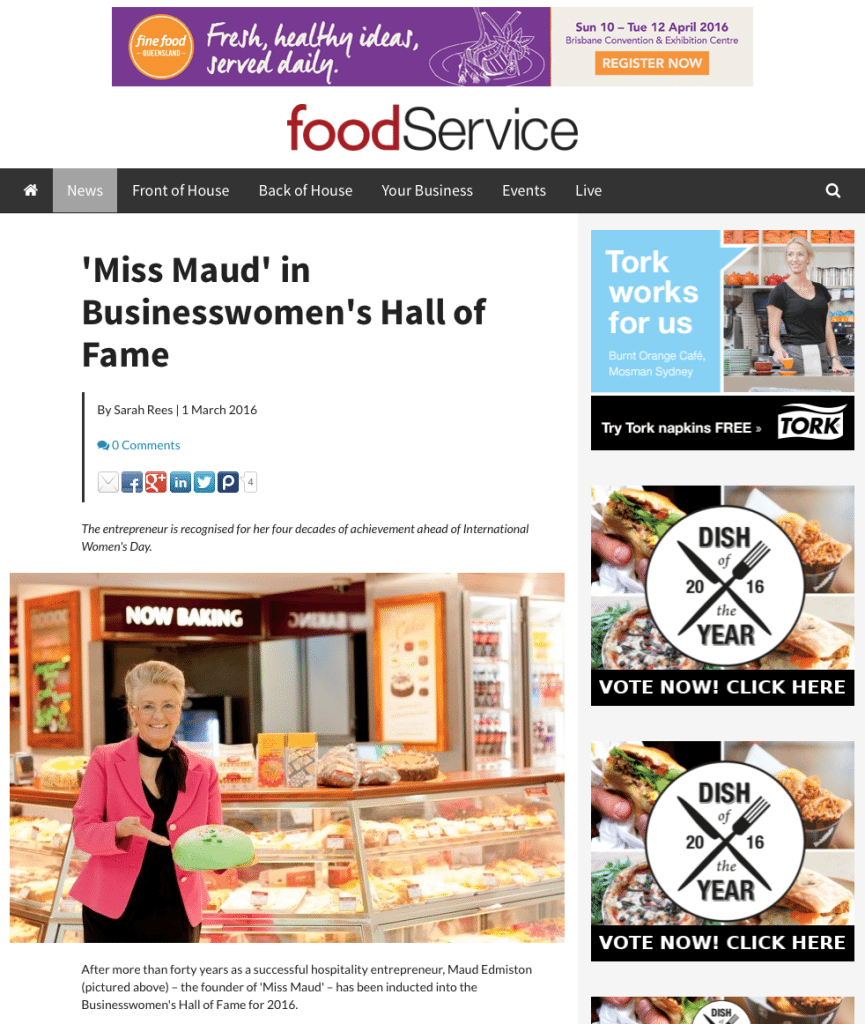 foodService celebrates Miss Maud’s induction into the Businesswomen’s ...